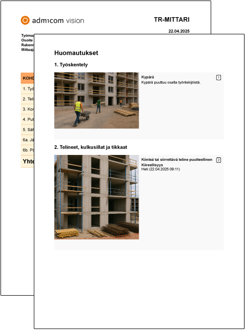 Ilmainen raporttipohja: Admicom Vision TR-mittauslomake